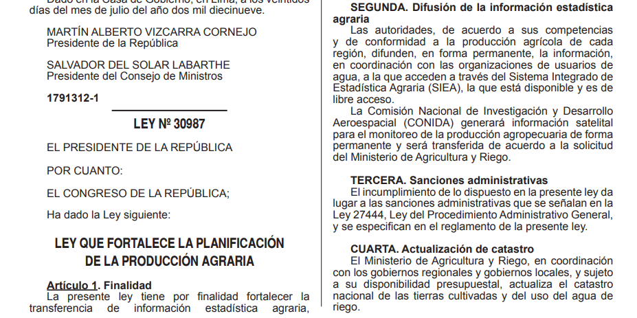Publican Ley 30987, que fortalece la planificación de la producción ...