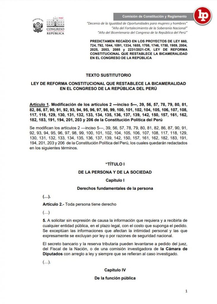 Congreso: aprueban retorno a la bicameralidad, pero deberá ser ratificada por referéndum | LP