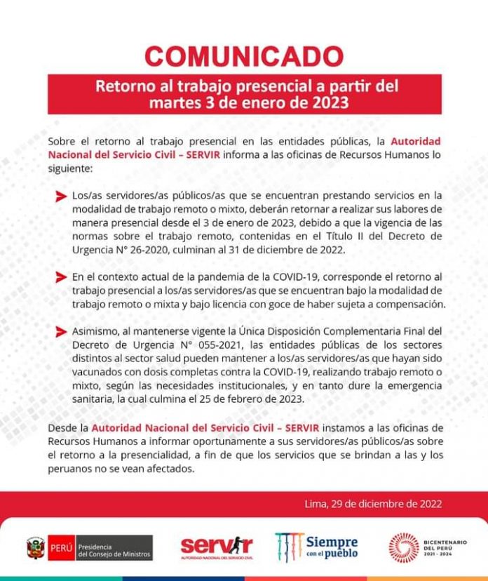 URGENTE: Comunicado sobre el retorno al trabajo presencial en el sector público | LP