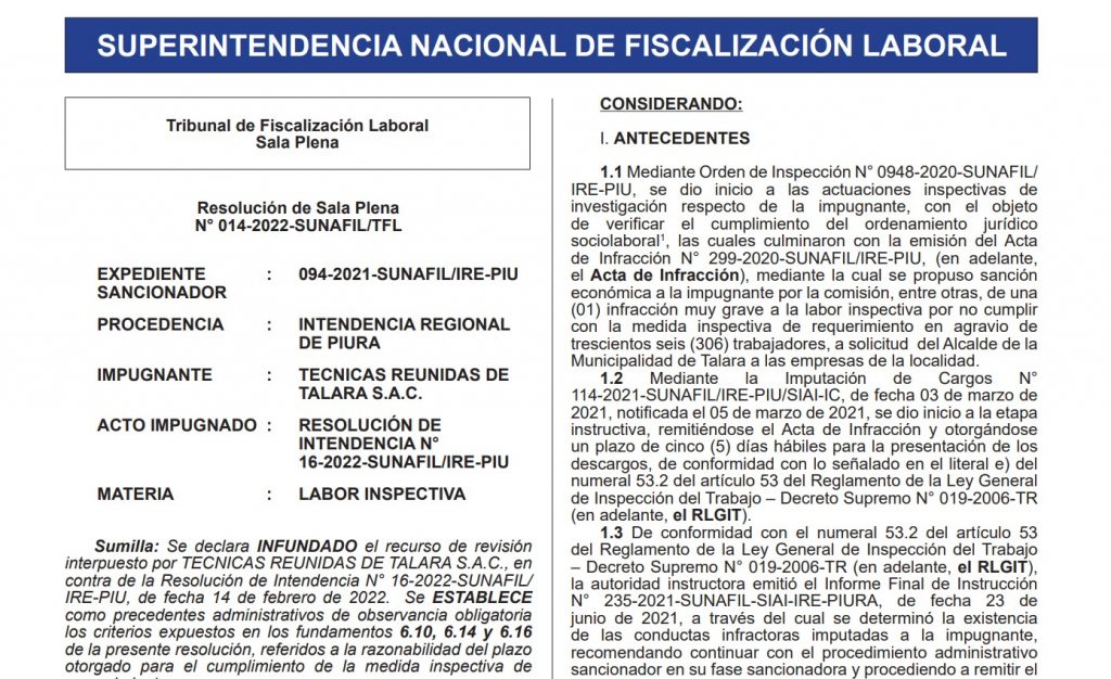 Precedente Sunafil: Criterios sobre el plazo para que el inspector ...