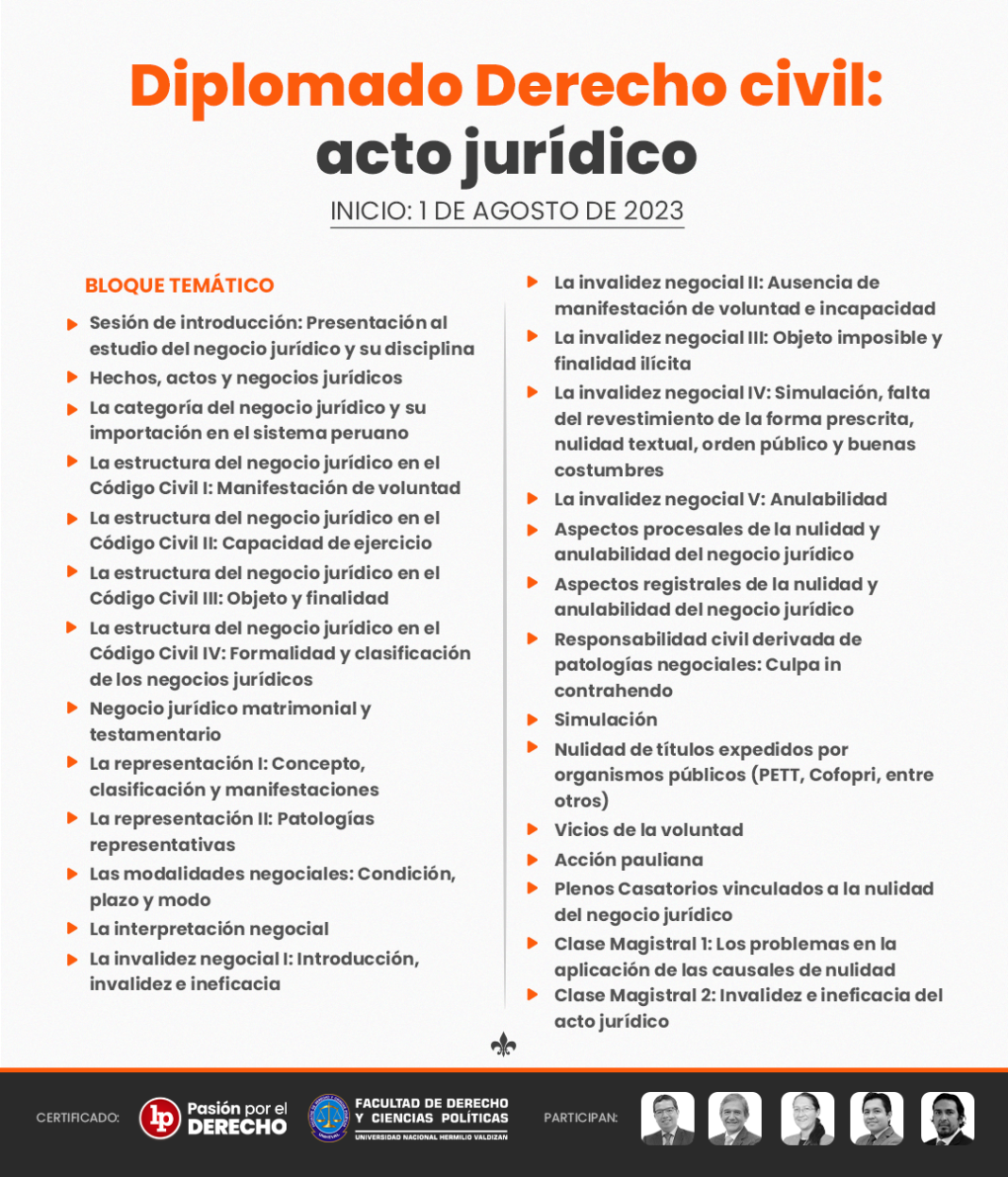 Diplomado Derecho civil: acto jurídico. Inicio 1 de agosto | LP