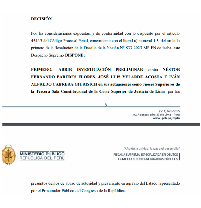 Ministerio Público Abre Investigación Preliminar Contra Jueces Que