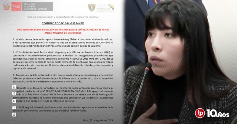 INPE rechaza denuncia de Betssy Chávez: informe de su oficina indica que no existen pruebas de ...